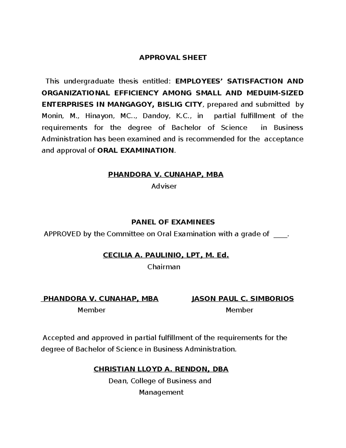 PRINTABLE APPROVAL SHEET FOR INTERNSHIP - APPROVAL SHEET This ...