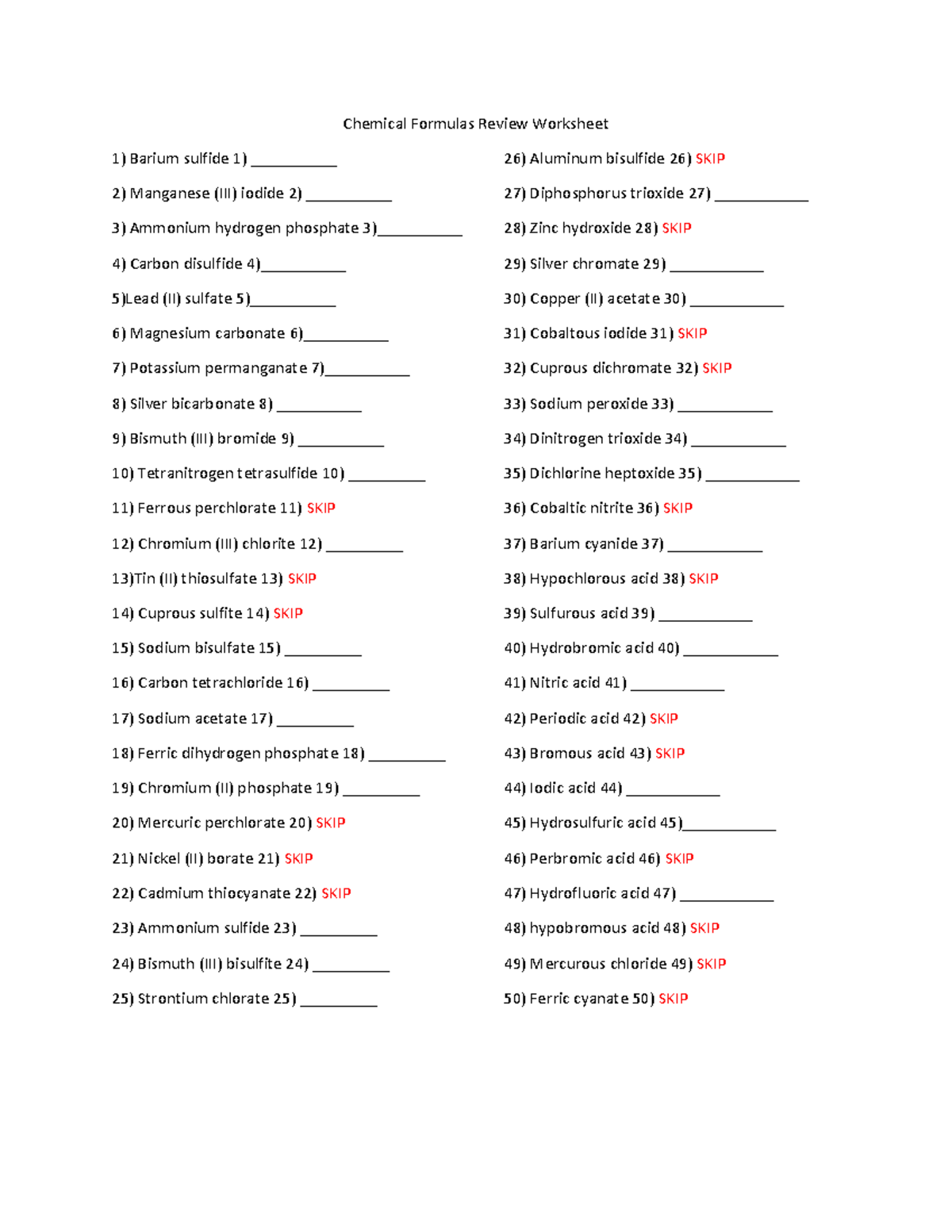Chemical Formulas Review Worksheet - Chemical Formulas Review Worksheet ...