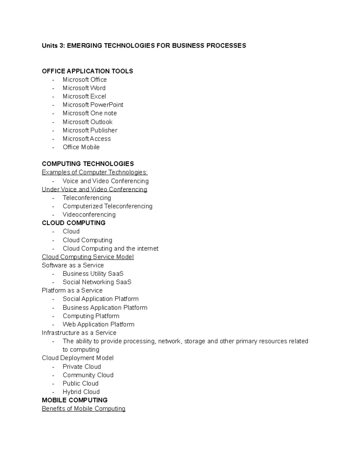 Information Technology - Units 3: EMERGING TECHNOLOGIES FOR BUSINESS ...