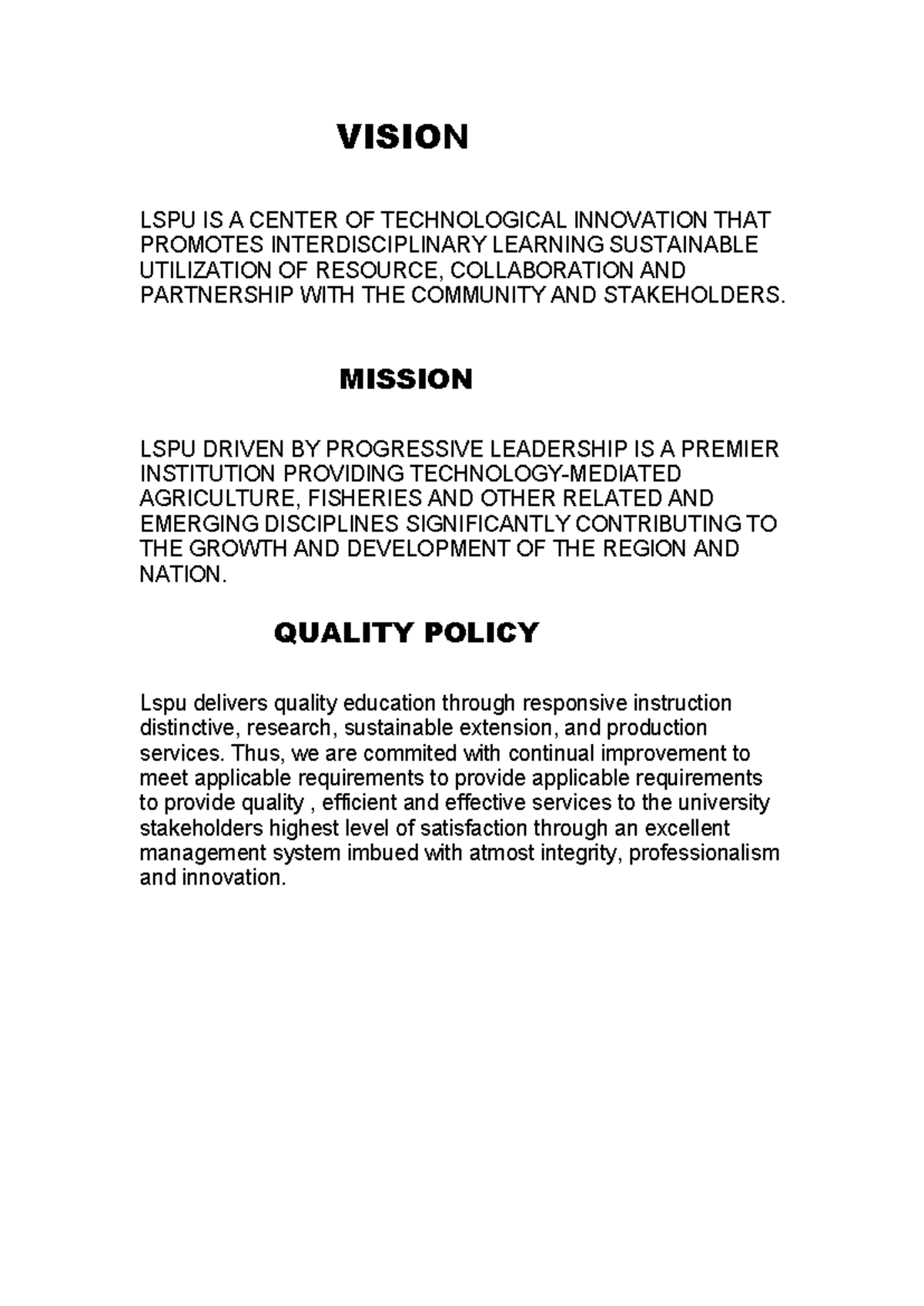Vision - VISION LSPU IS A CENTER OF TECHNOLOGICAL INNOVATION THAT ...