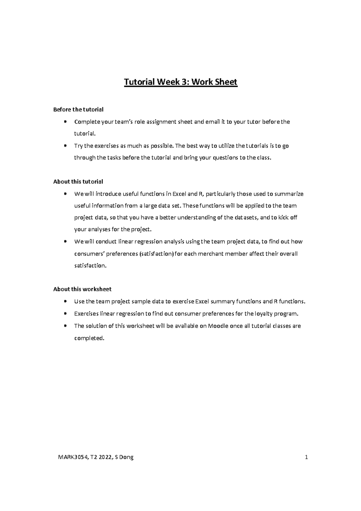W3 Worksheet - Tutorial Notes - Tutorial Week 3: Work Sheet Before the ...