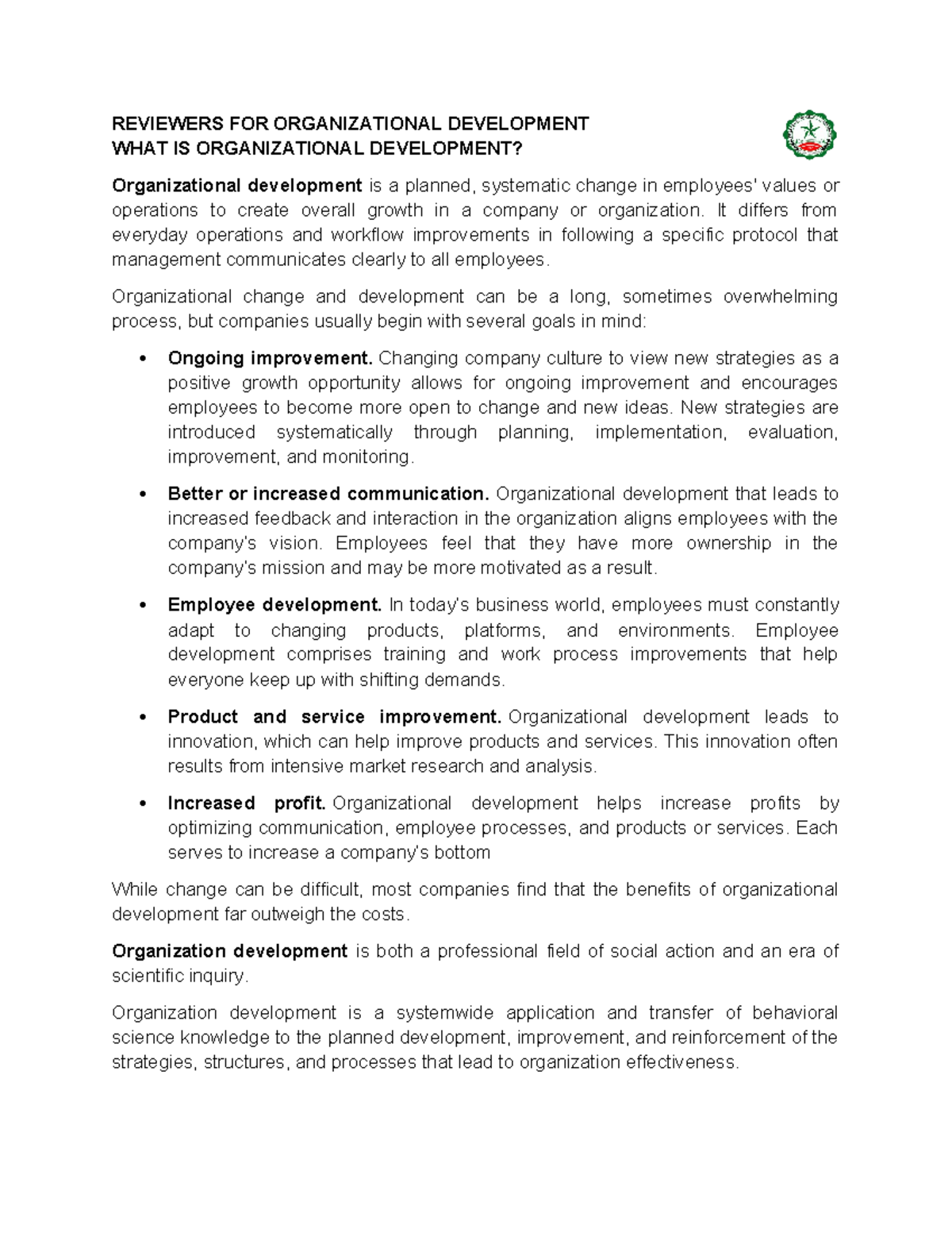 B-MGTC312 OD Reviewer - Notes - REVIEWERS FOR ORGANIZATIONAL ...