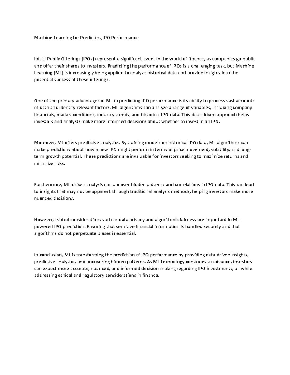 Machine Learning for Predicting IPO Performance - Predicting the ...