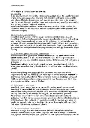 Ethiek Samenvatting hoofdstuk 2 - Ethiek - Hoofdstuk 2. Plichtethiek ...