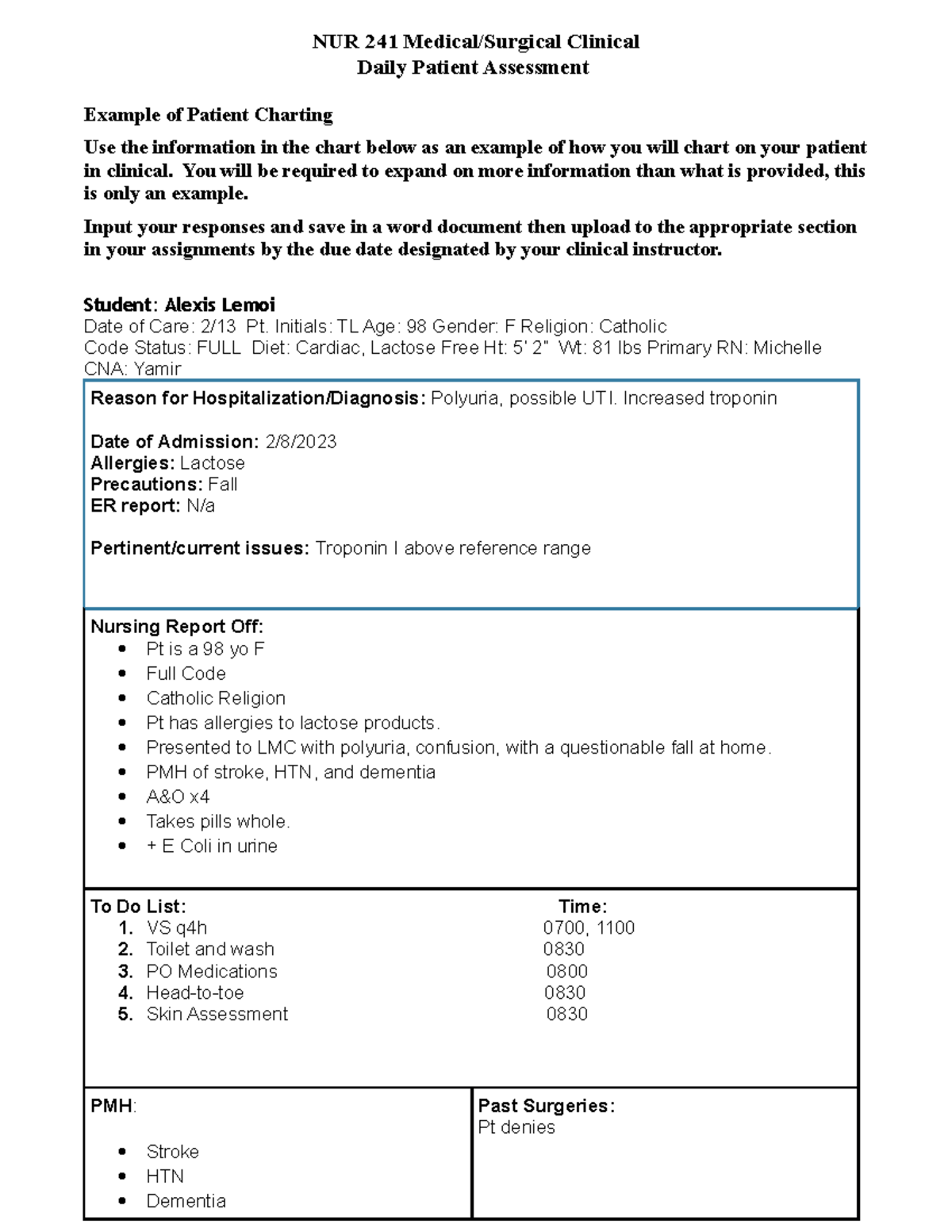 DPA W6 - Documentation of practice pt information with report off ...