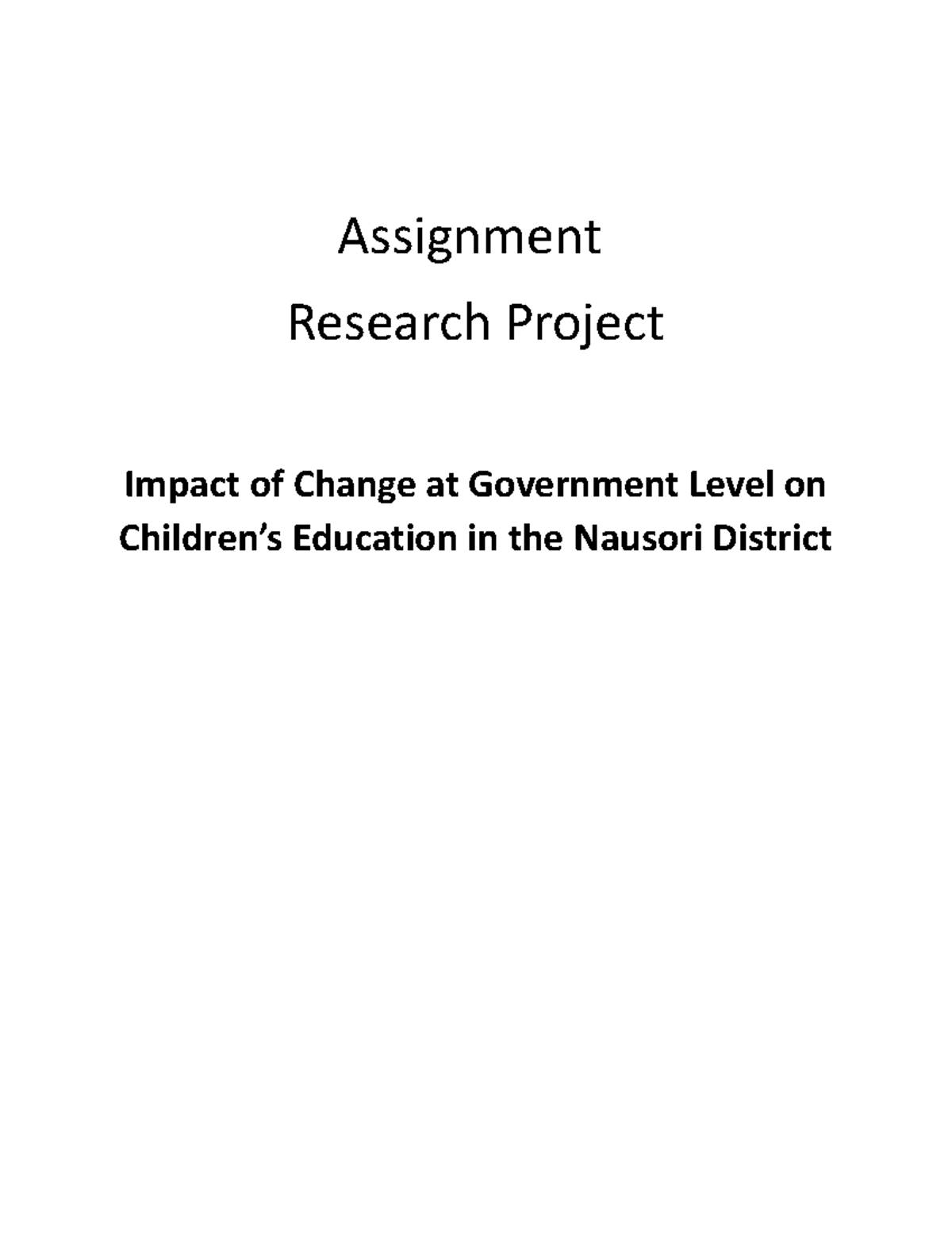 Sample 1 - Assignment Research Project Impact of Change at Government ...