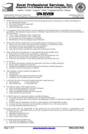 MAS 3105 Variable and Absorption Costing - MCQ - Manila * Cavite ...