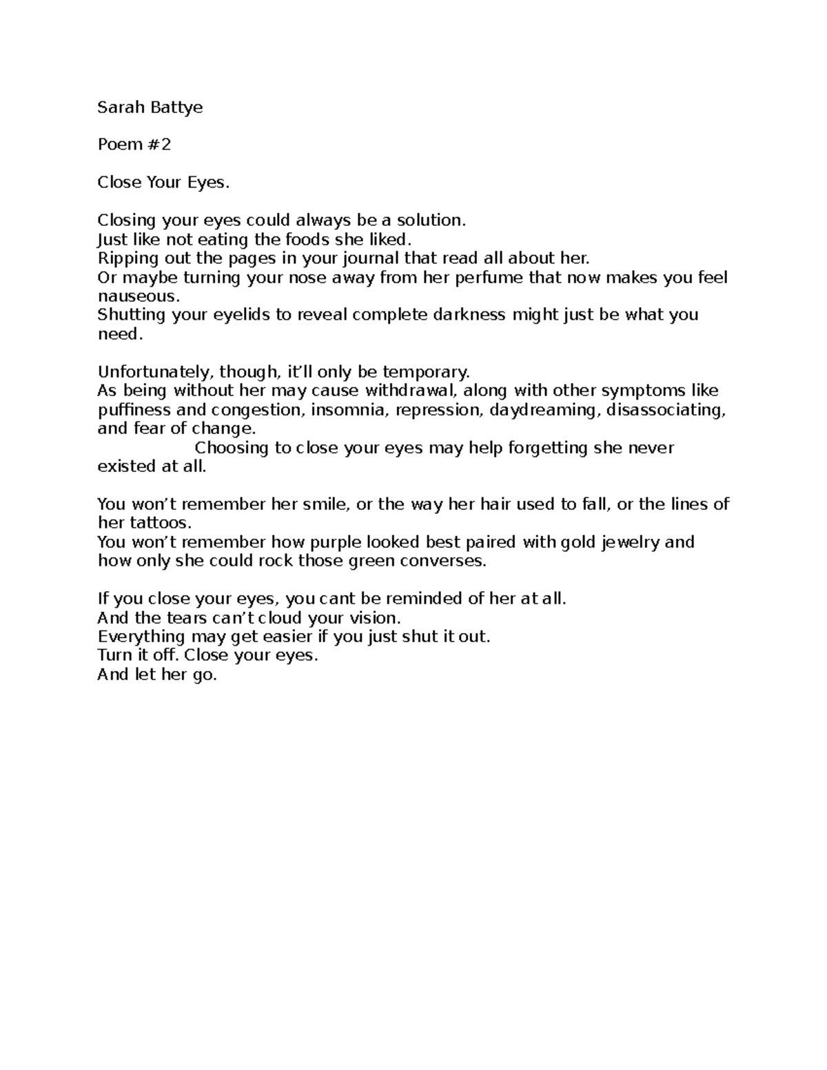 Close Your Eyes - Poem Example - Sarah Battye Poem # Close Your Eyes ...