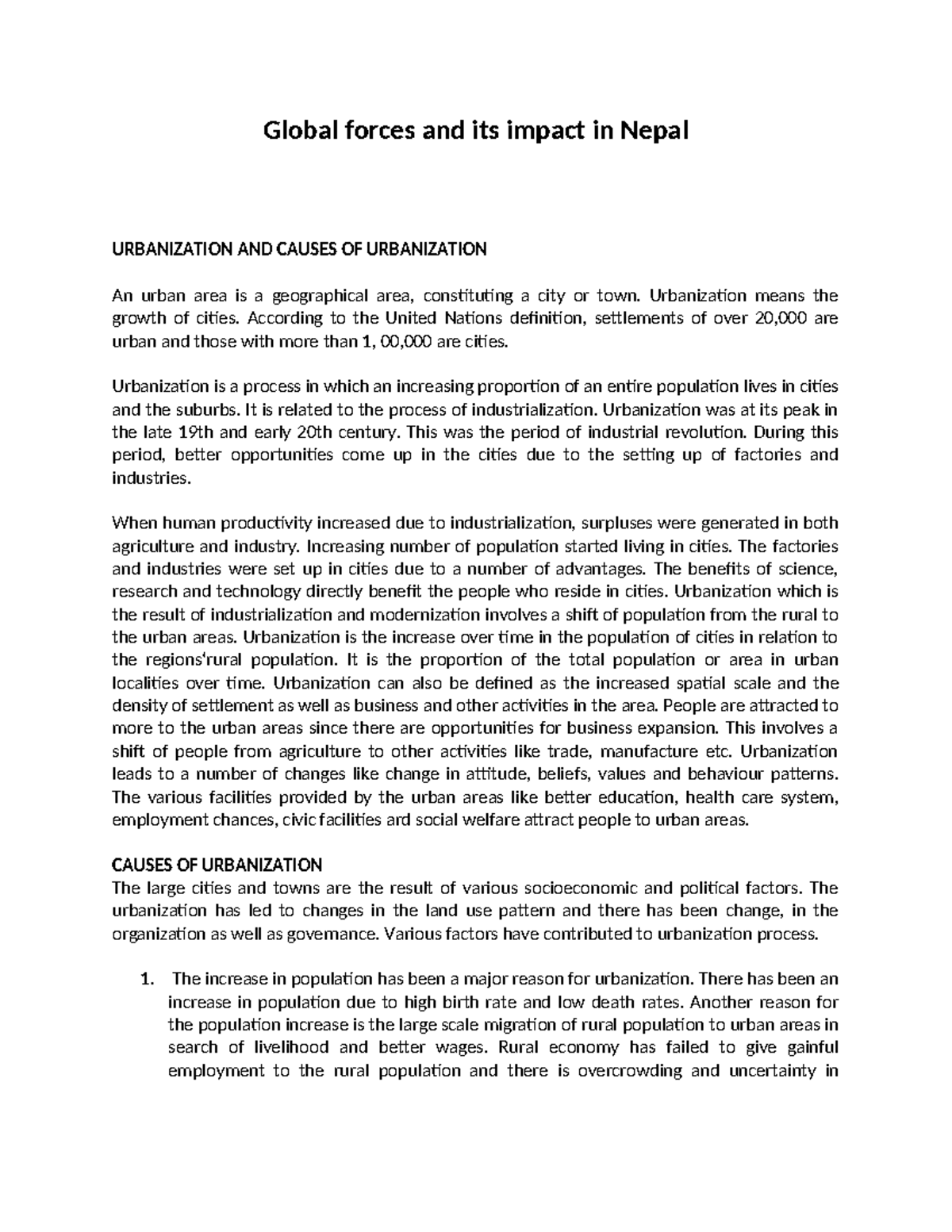 Global forces and its impact in Nepal - Global forces and its impact in ...