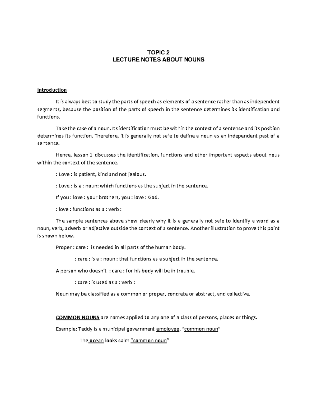 Lecture Notes About Nouns - TOPIC 2 LECTURE NOTES ABOUT NOUNS ...
