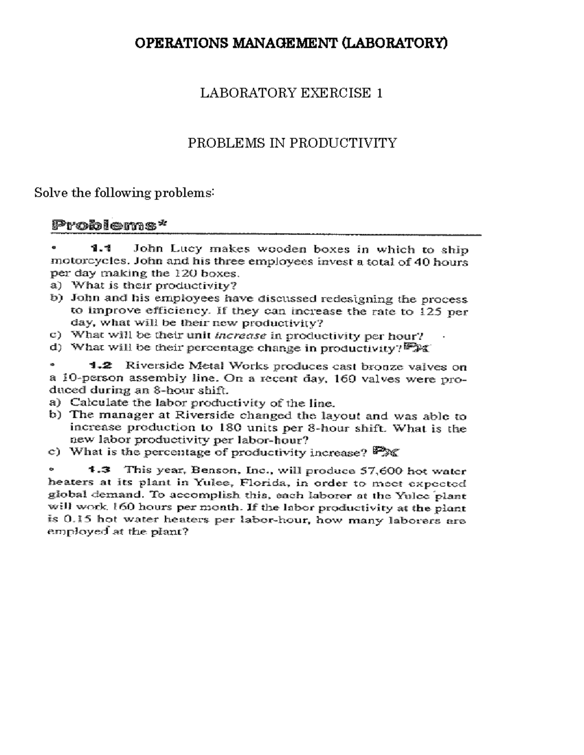 Operations Management - OPERATIONS MANAGEMENT (LABORATORY) LABORATORY ...