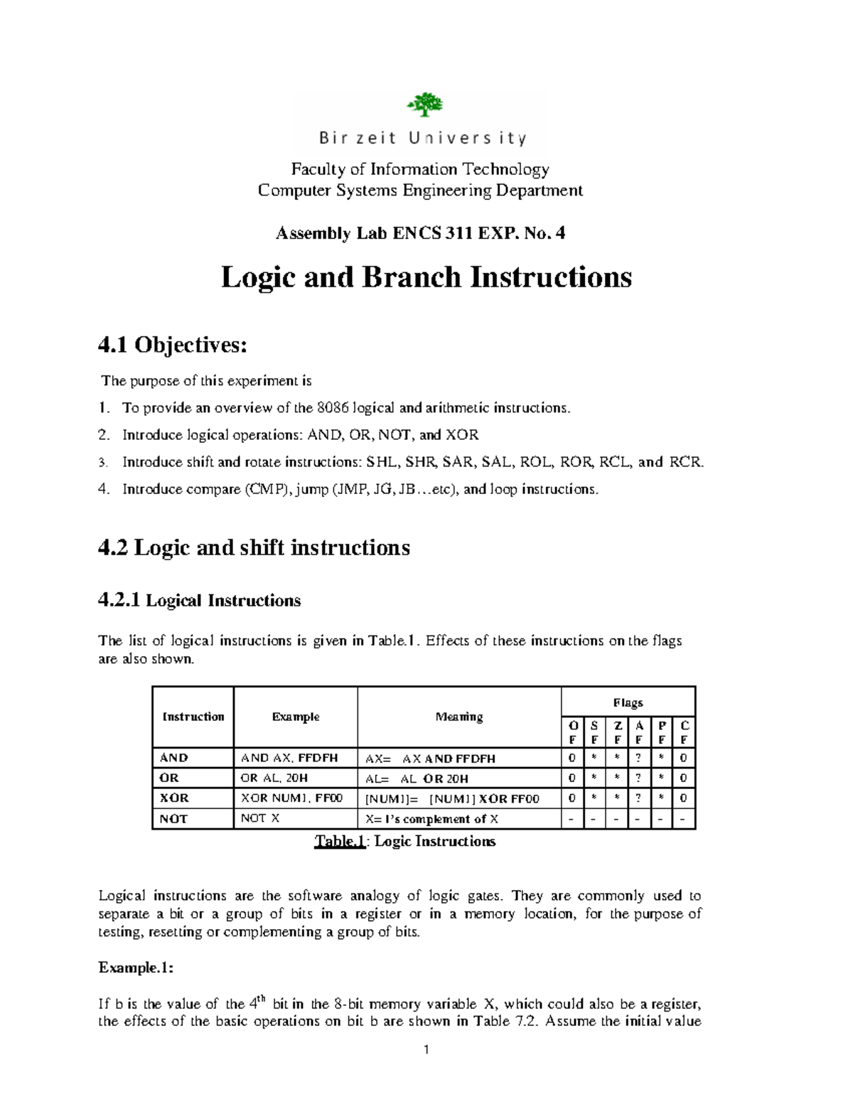 ENCS 311 EXP4 logical and branch - Faculty of Information Technology ...