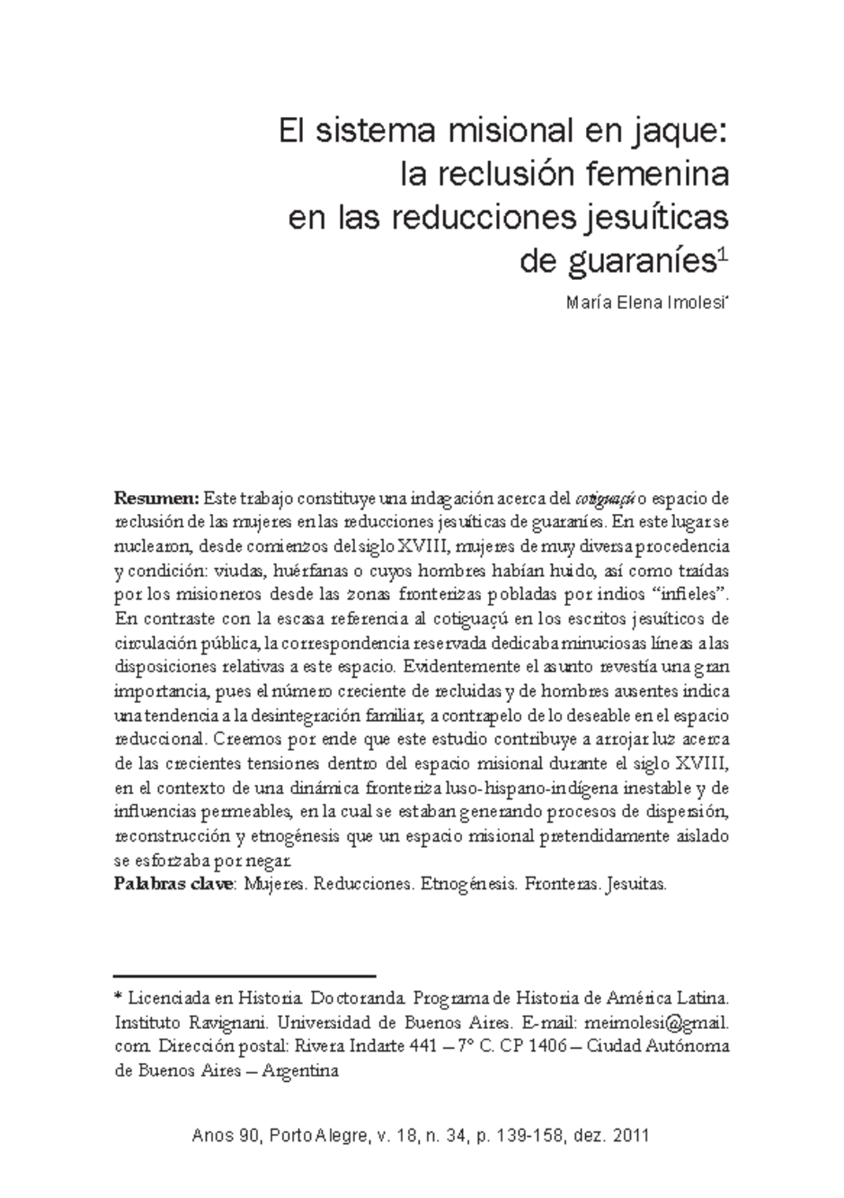 Imolesi. Mujeres guaraníes en reducciones-123228-1-PB - El sistema ...