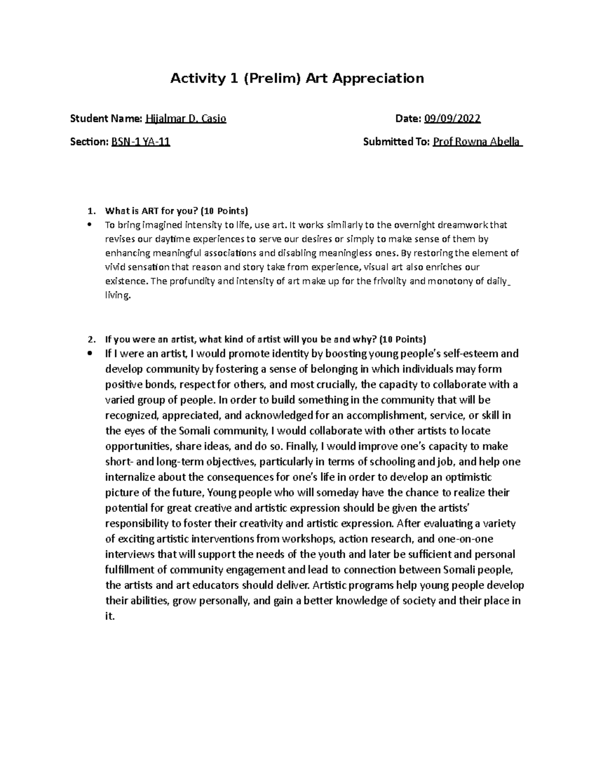 Activity 1 Prelim ARTA111 Casio, Hijalmar D - Activity 1 (Prelim) Art ...