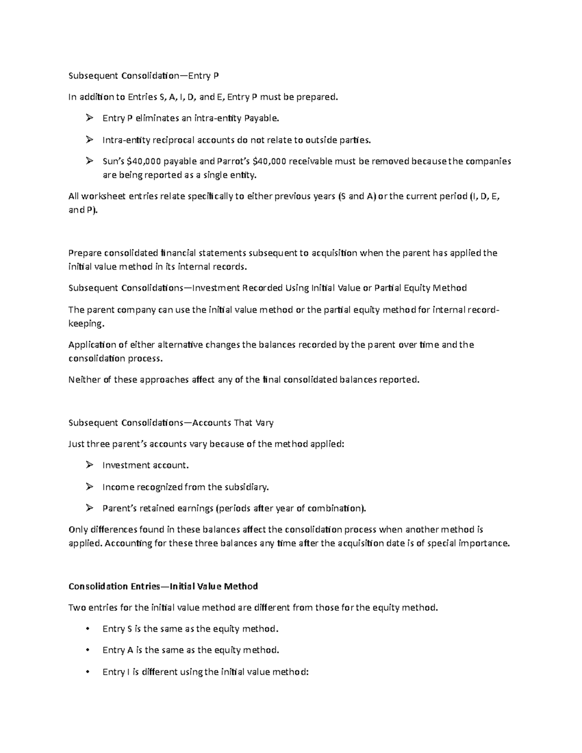 Lecture Notes 3 e - Subsequent Consolidation—Entry P In addition to ...