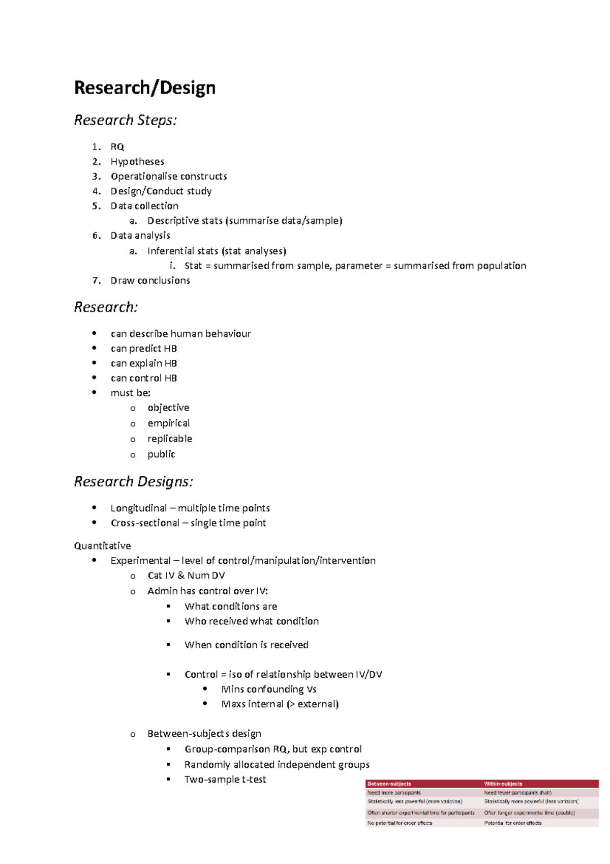 MQ STAT1103 notes - Research/Design Research Steps: 1. RQ 2. Hypotheses ...