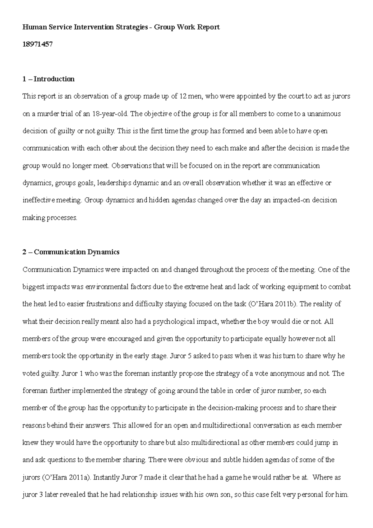 HSIS Group work report - 18971457 - Human Service Intervention ...