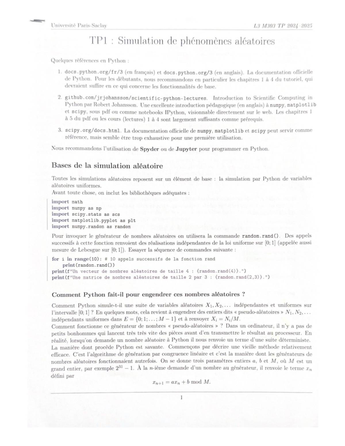 TP 1 - Énoncé - niveau L3 mathématiques - Université L3 M303 TP TP1 ...