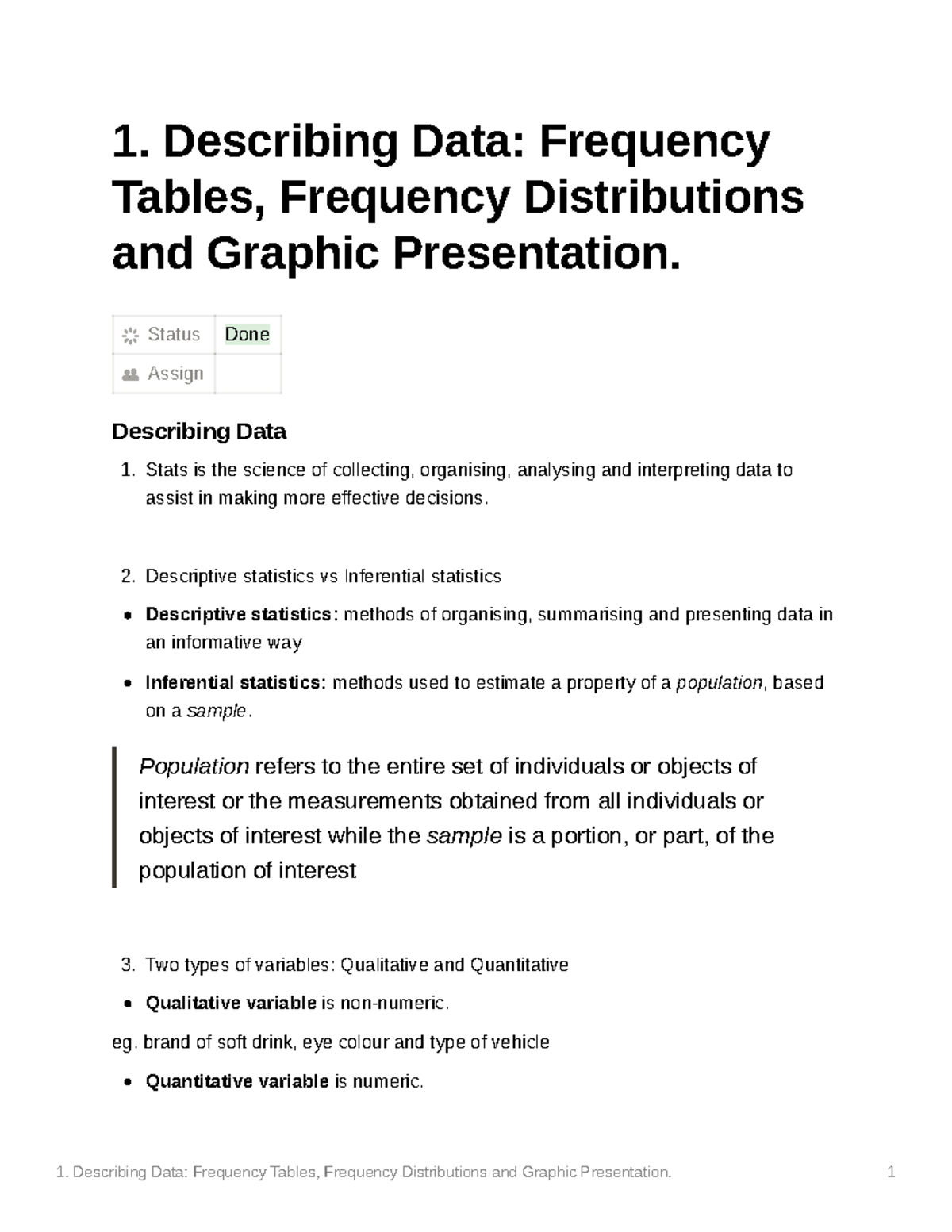 Describing data-freq table, distributions and graphic presentation - 1. Describing Data ...