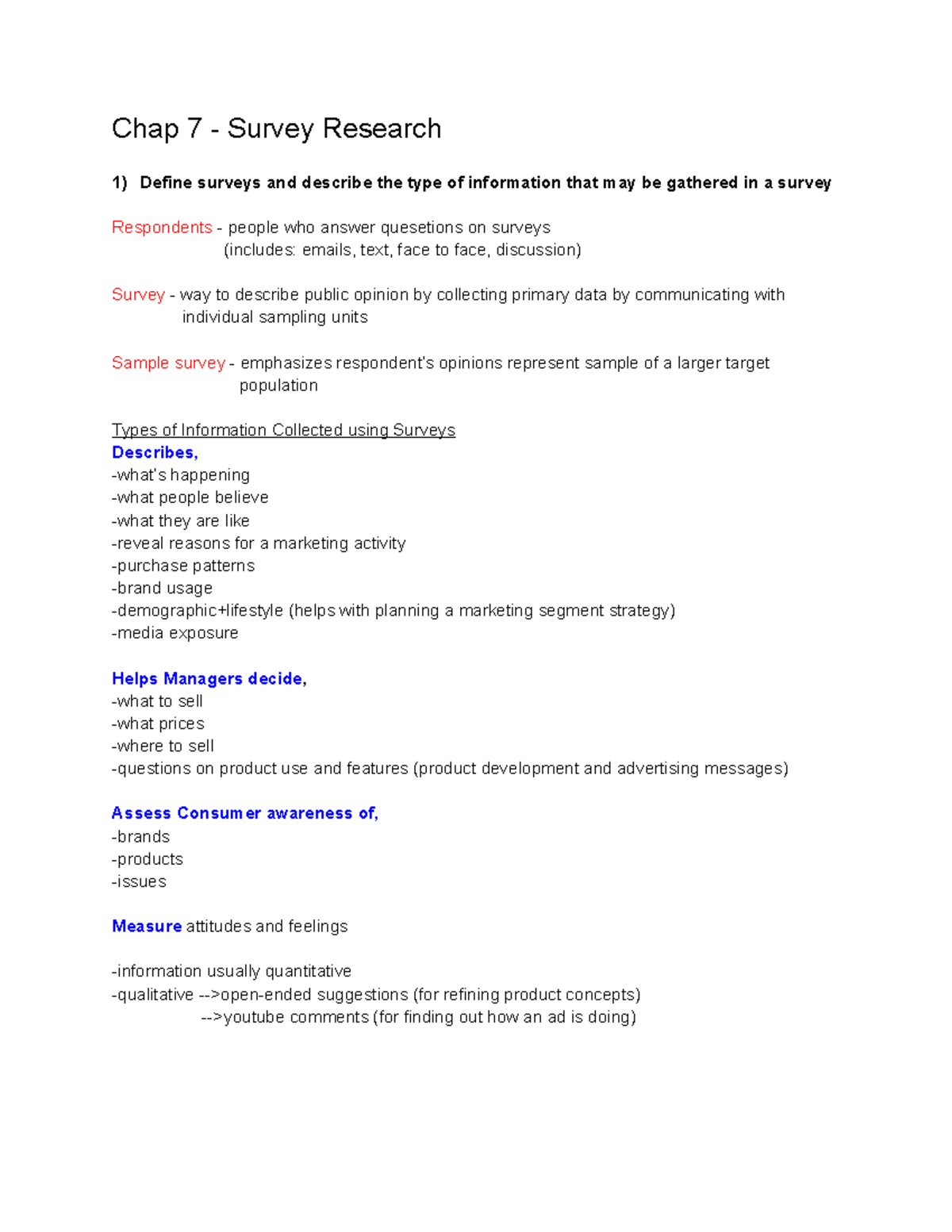 Summary Marketing Research - Chapter 7 - Chap 7 Survey Research 1 ...