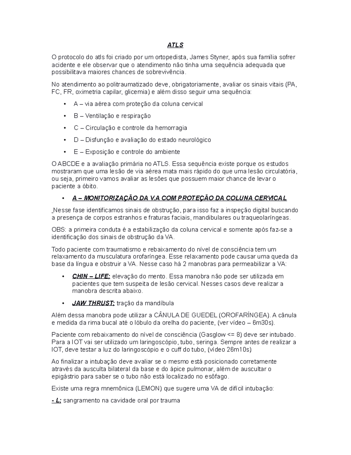 Coiceitos sobre o ATLS - Manual ATLS - ATLS O protocolo do atls foi ...