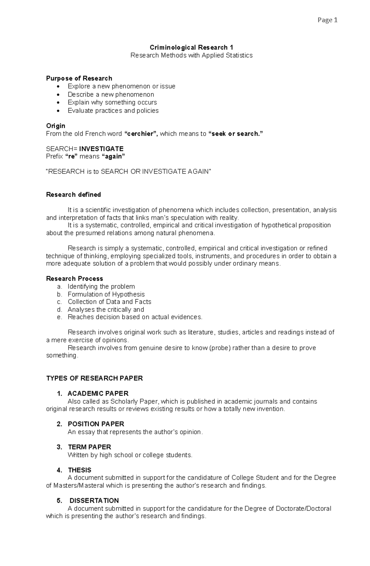 Criminological Research and Statistics Notes - Criminological Research ...