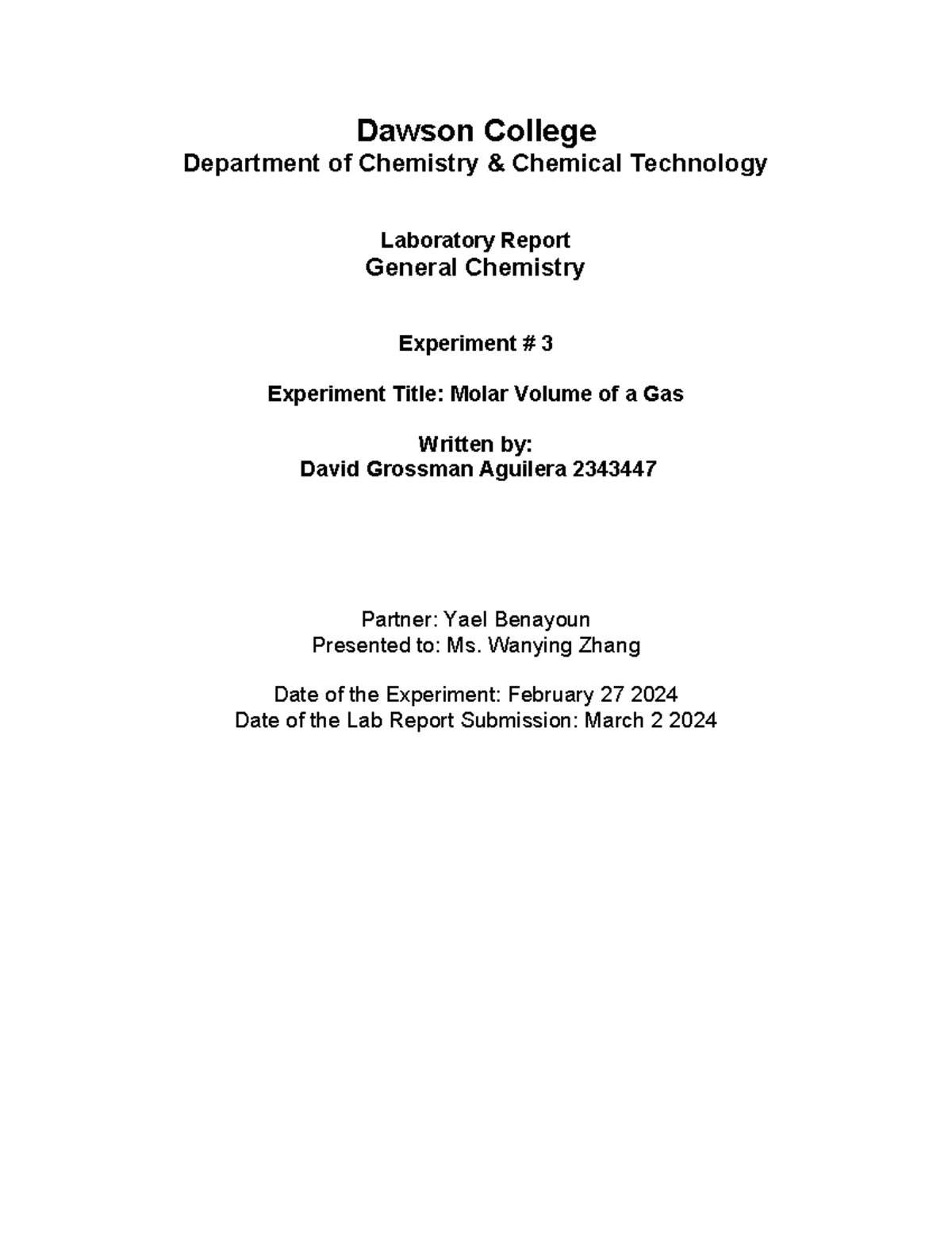 LAB 3 - Dawson College Department of Chemistry & Chemical Technology ...