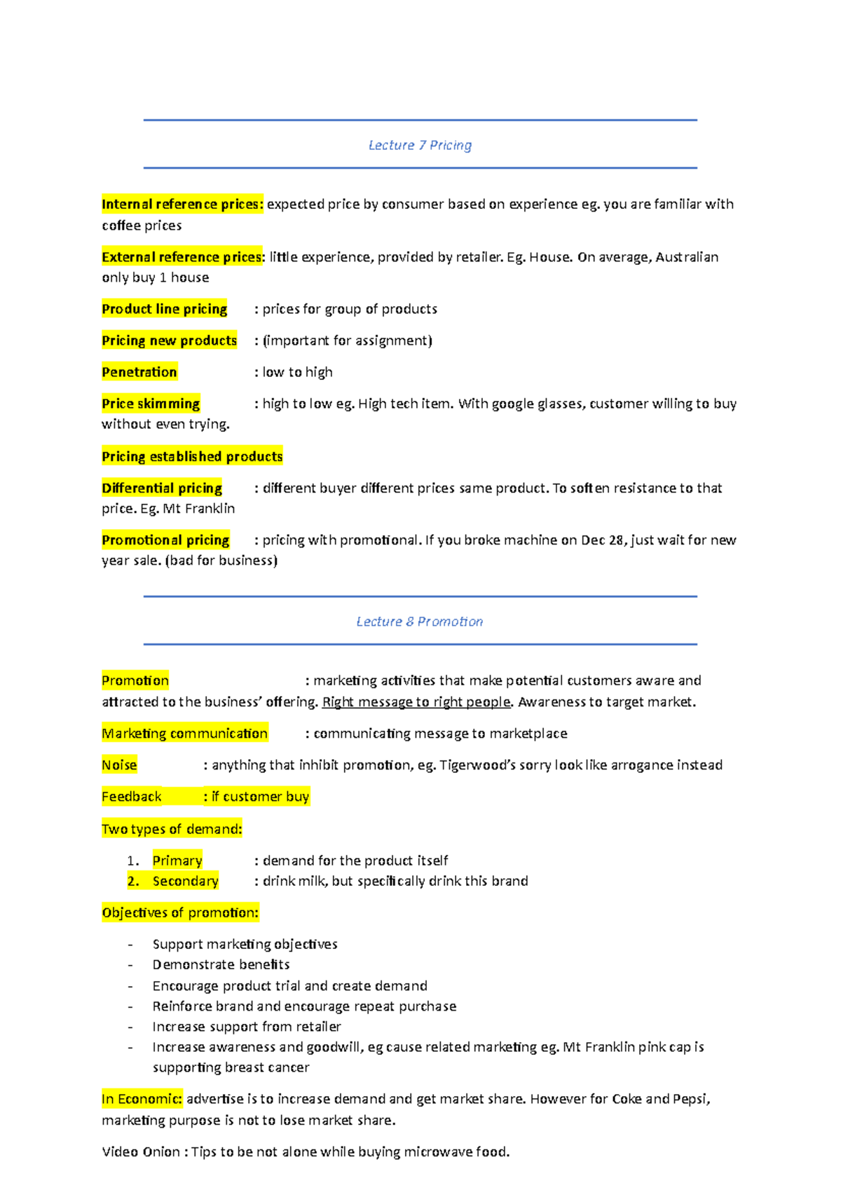 Lecture 7 + 8 - Lecture 7 Pricing Internal reference prices : expected ...