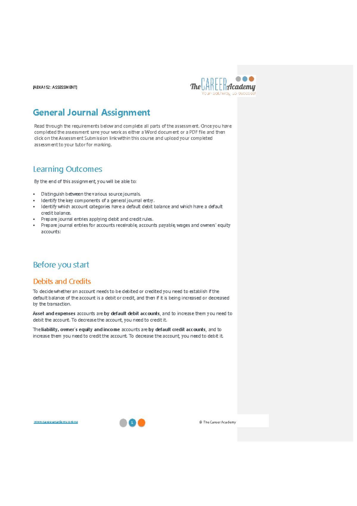 ABKA152 General Journal Assessment V2 Grade - General Journal ...