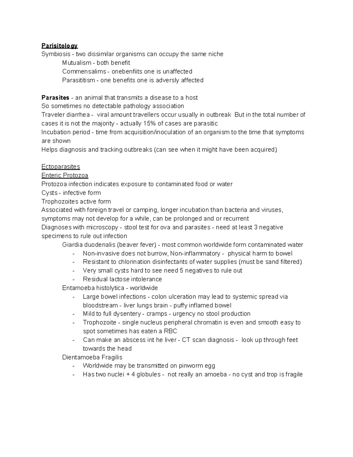 Parasitology Review Notes - Parisitology Symbiosis - two dissimilar ...