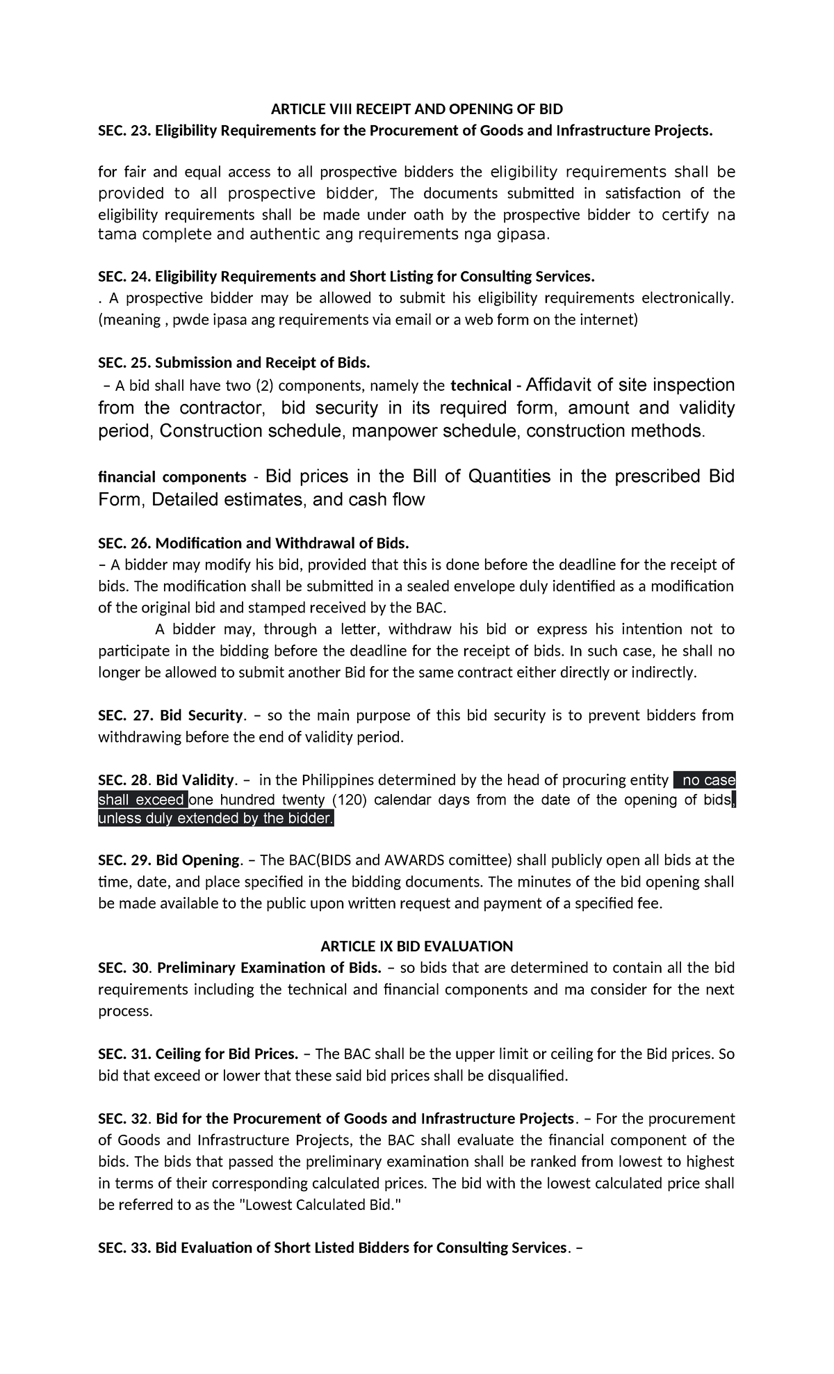 Article VIII Receipt AND Opening OF BID - ARTICLE VIII RECEIPT AND ...