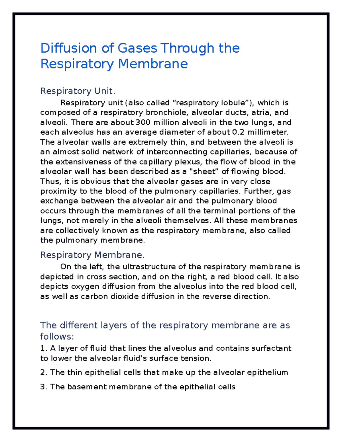Diffusion of Gases Through the Respiratory Membrane - Human Physiology ...