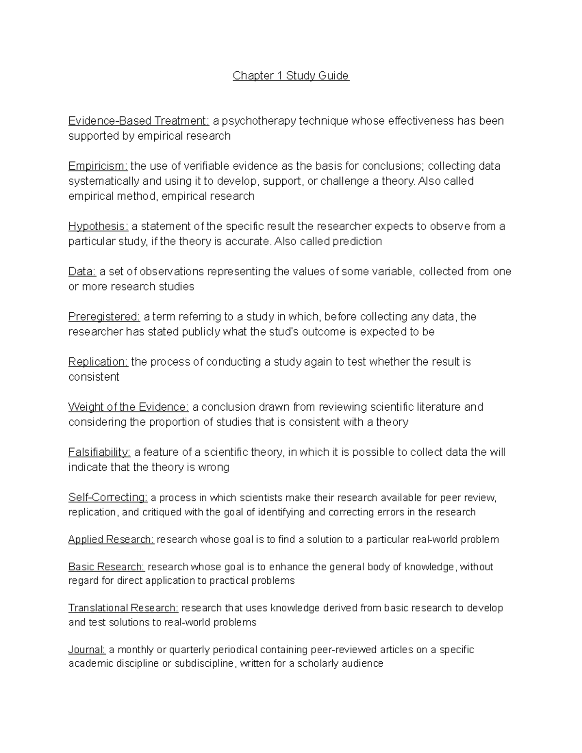 Chapter 1 Study Guide - Ohio State, Research Methods in Psychology ...