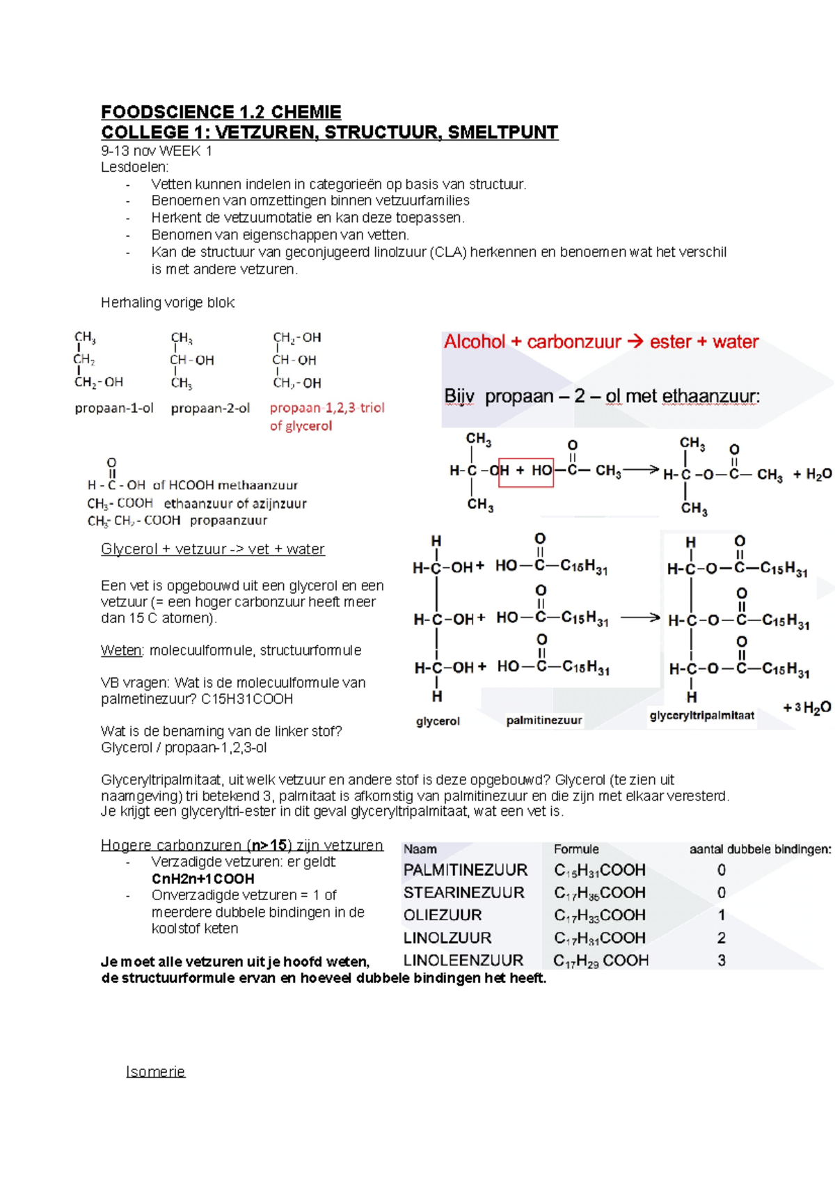 Chemie 1.2 - FOODSCIENCE 1 CHEMIE COLLEGE 1: VETZUREN, STRUCTUUR ...
