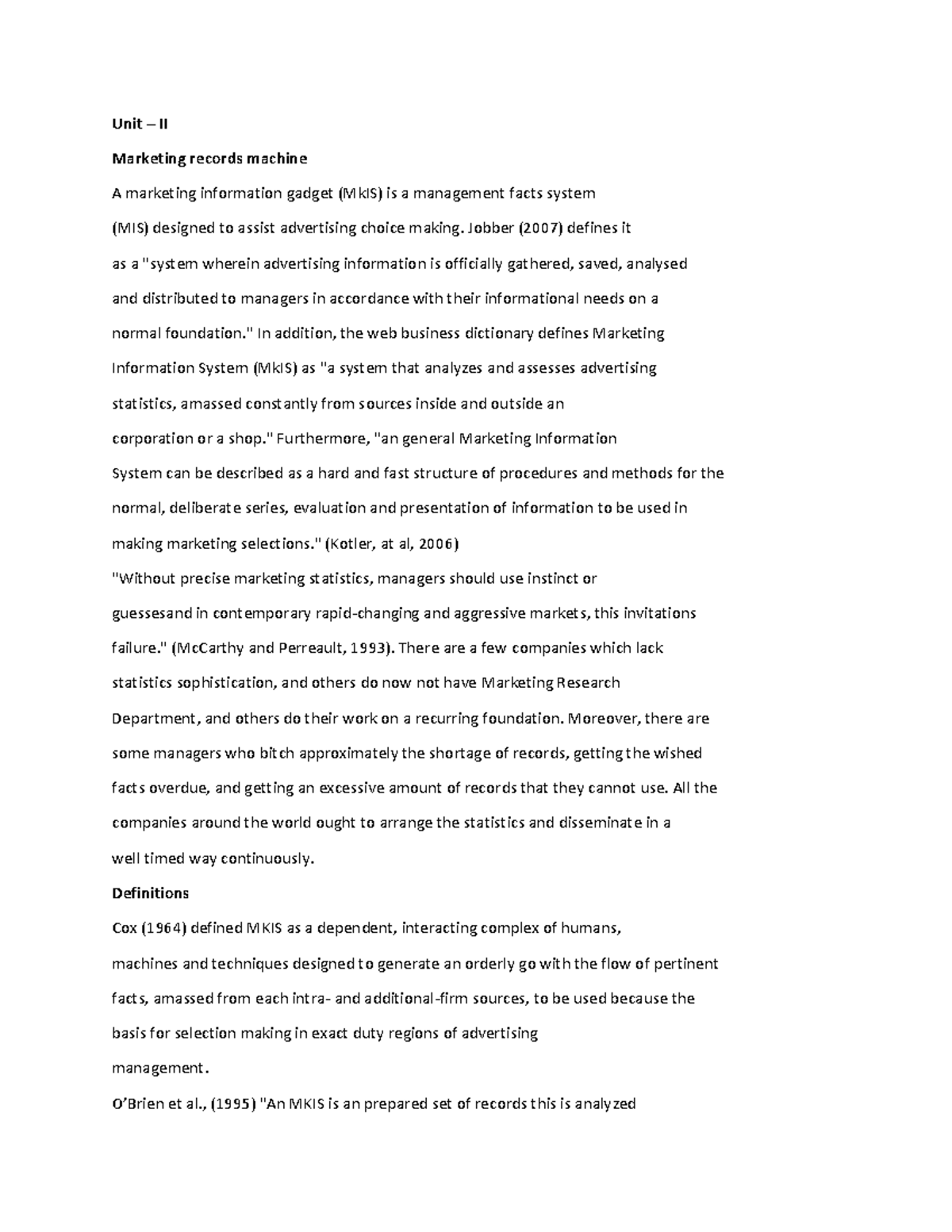 Marketing Management Module 2 PART 1 - Unit – II Marketing records machine A marketing ...