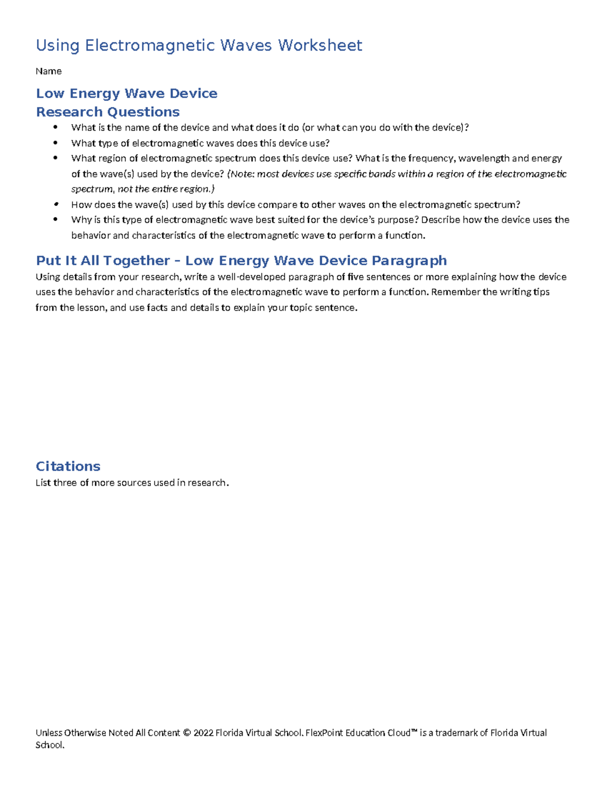 3 05 using em waves - Using Electromagnetic Waves Worksheet Name Low ...