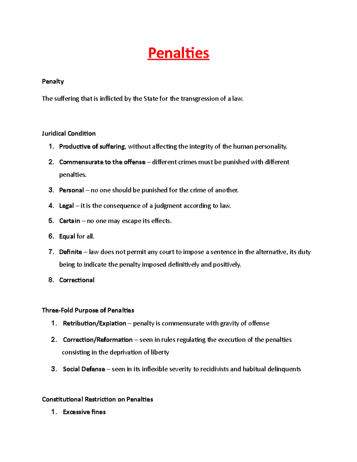 Penalties - Penalties Penalty The suffering that is inflicted by the ...