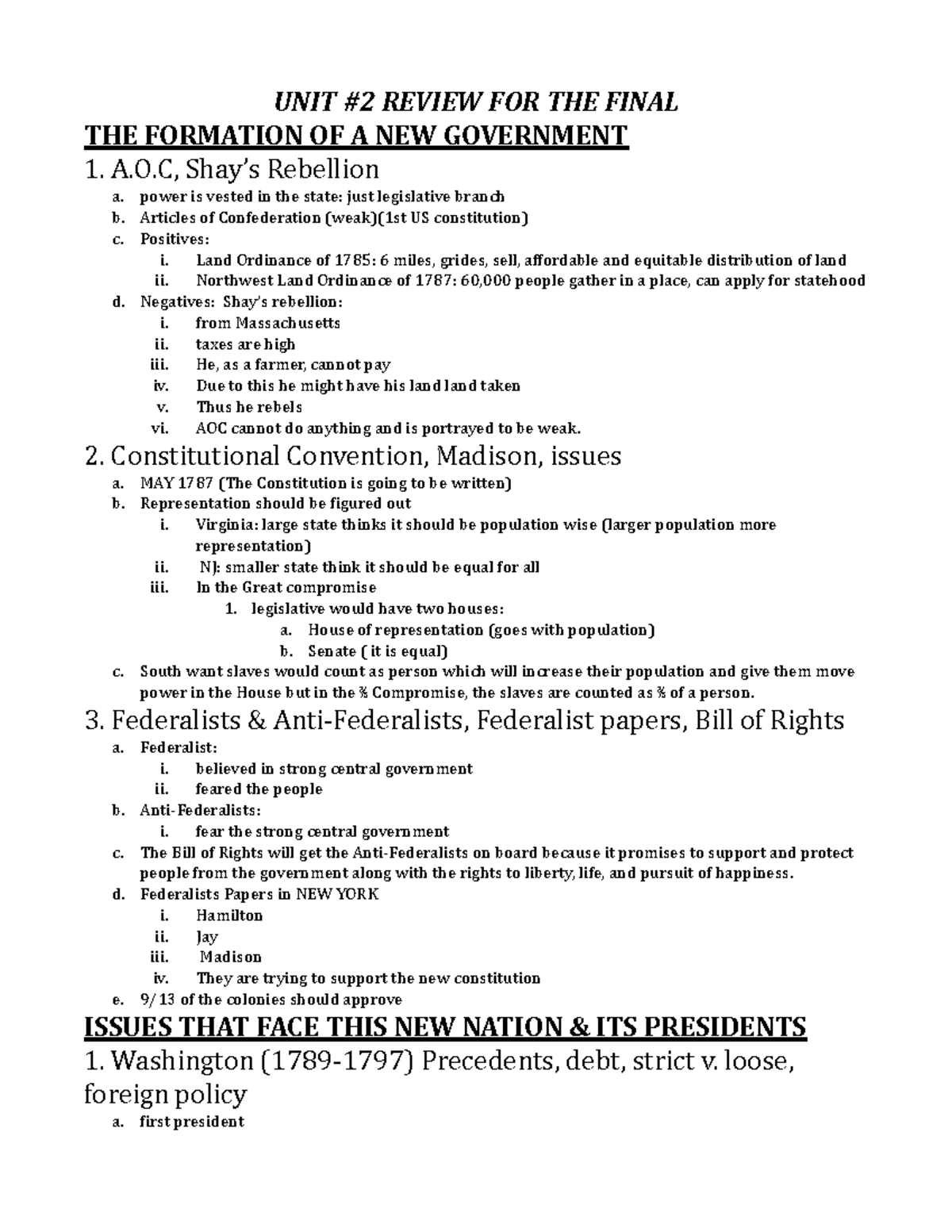 Unit #2 review for final - UNIT #2 REVIEW FOR THE FINAL THE FORMATION ...