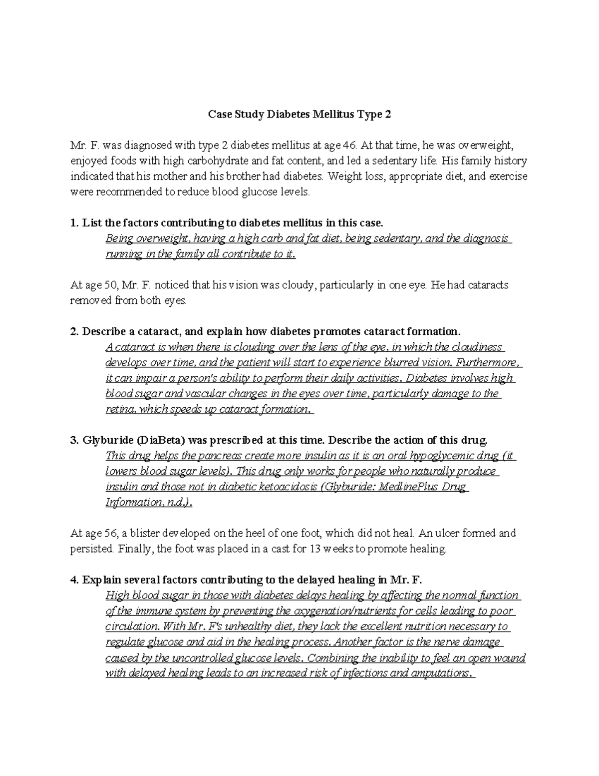 Case Study Diabetes Type 2 - Case Study Diabetes Mellitus Type 2 Mr. F ...