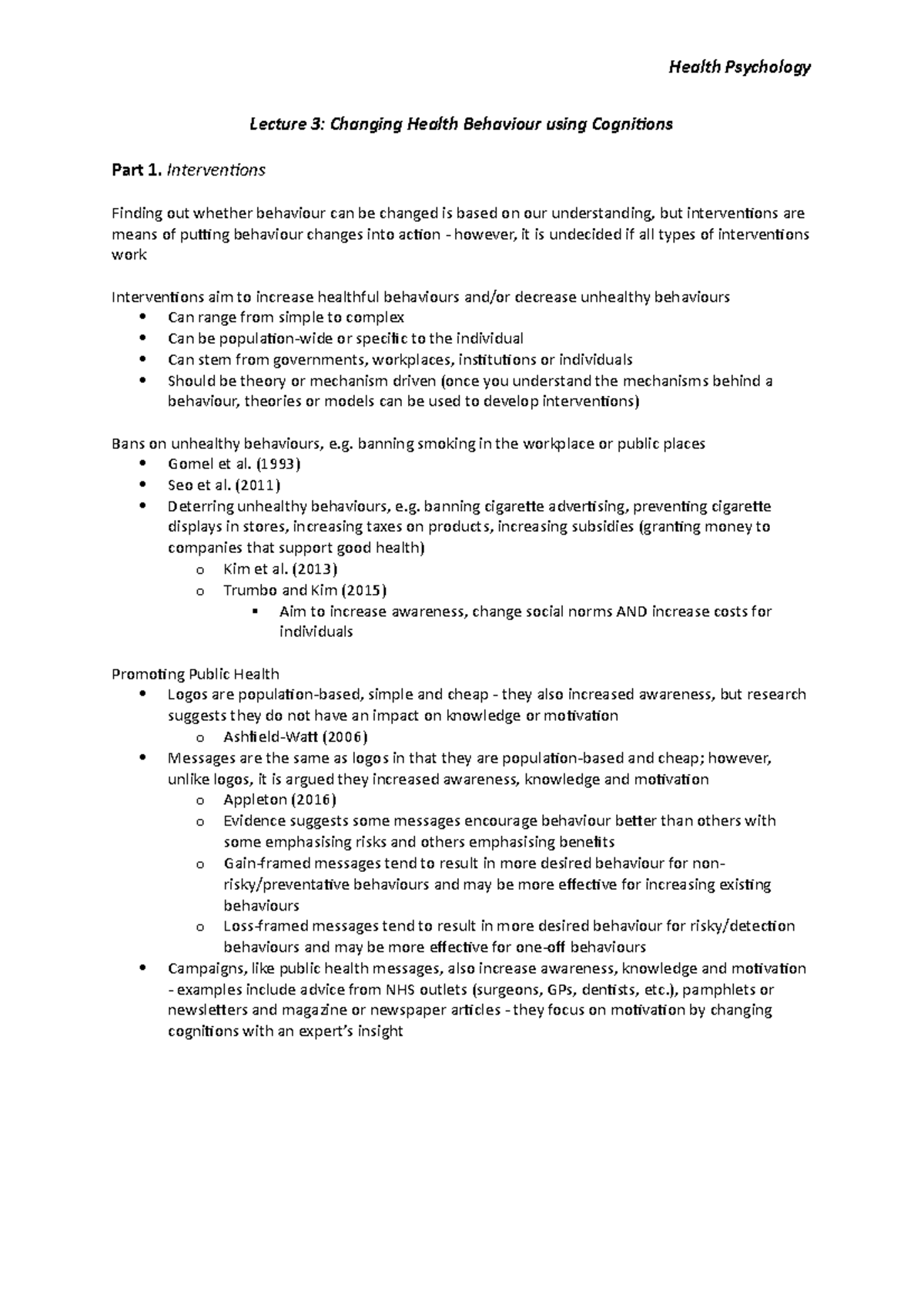 Changing Health Behaviour - Interventions Finding out whether behaviour ...