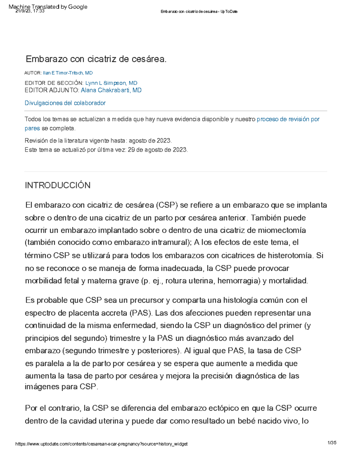 Cesarean scar pregnancy - Up To Date - AUTOR: Ilan E Timor-Tritsch, MD ...