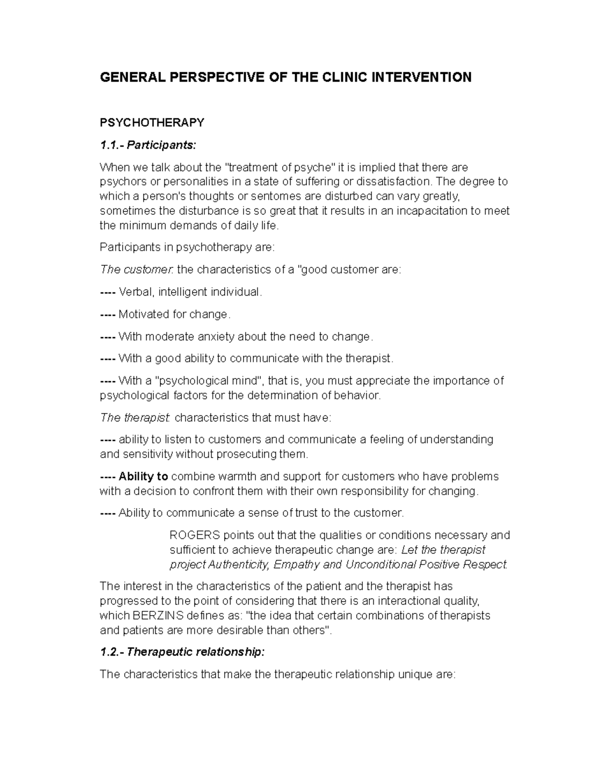 General perspective of the clinic intervention - GENERAL PERSPECTIVE OF ...