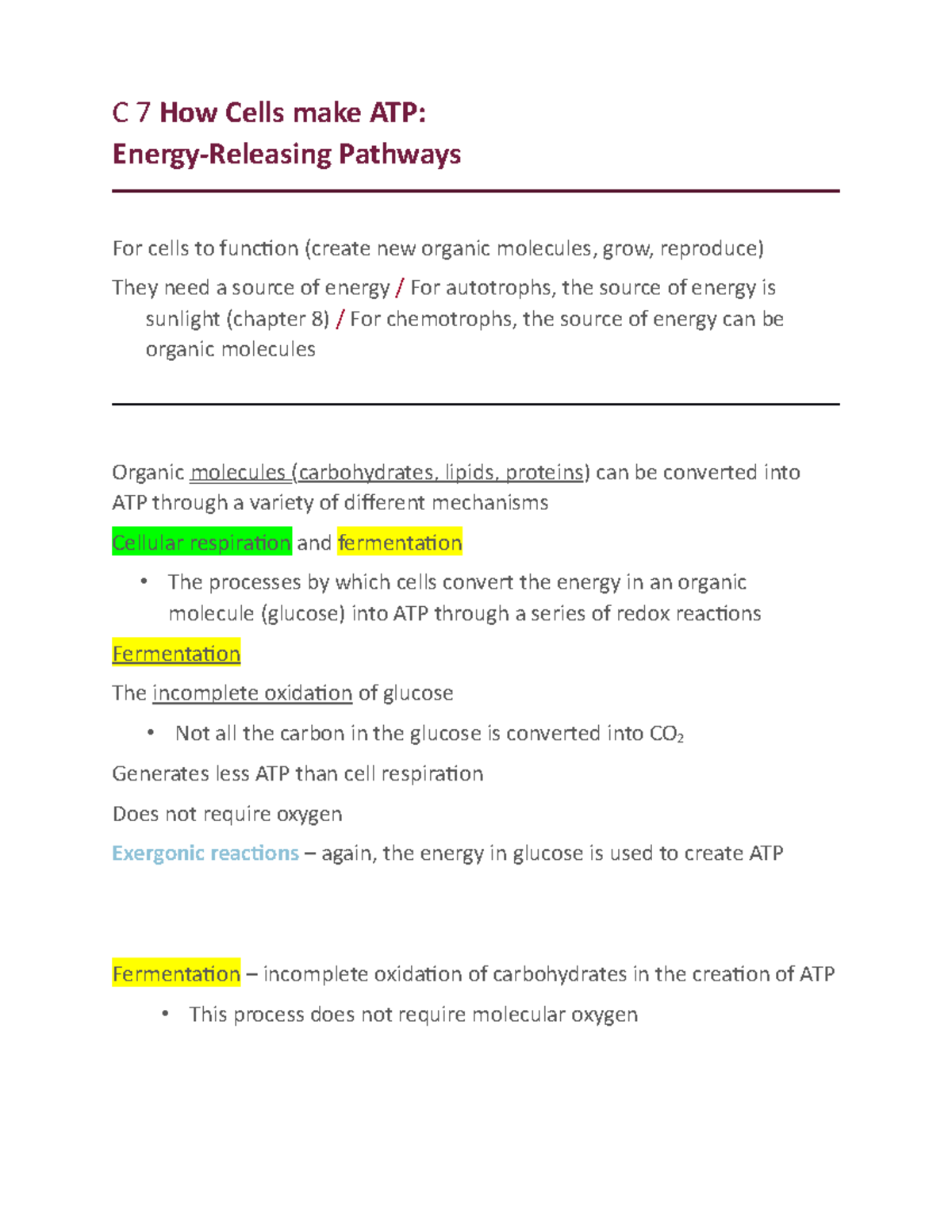 C 7 How Cells make ATP parrt A - C 7 How Cells make ATP: Energy ...