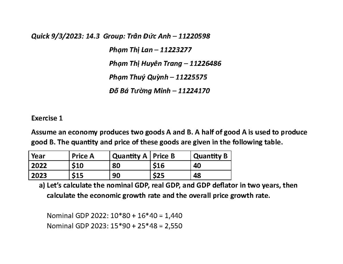 Week 1 GDP 1 - ádad - Quick 9/3/2023: 14 Group: Trầần Đ ức Anh – 11220598 Ph m Th Lan ...