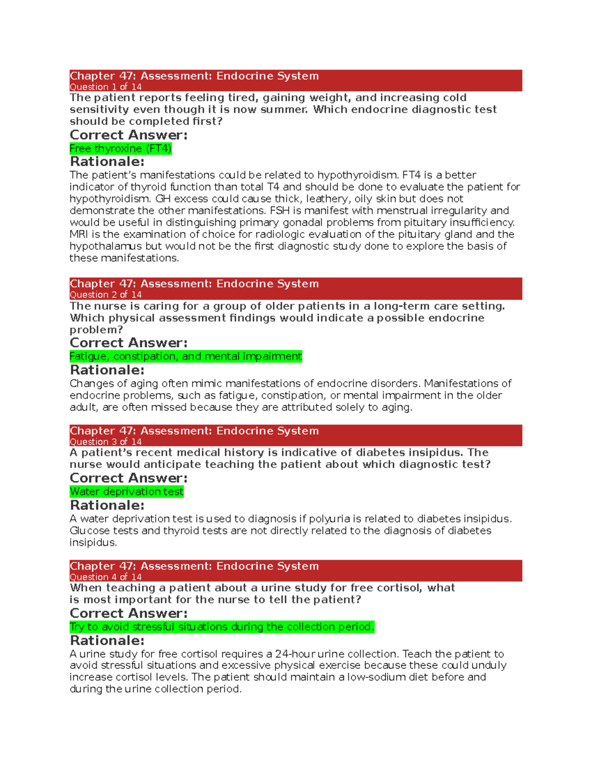 Chapter 47 - med lewis - Chapter 47: Assessment: Endocrine System ...