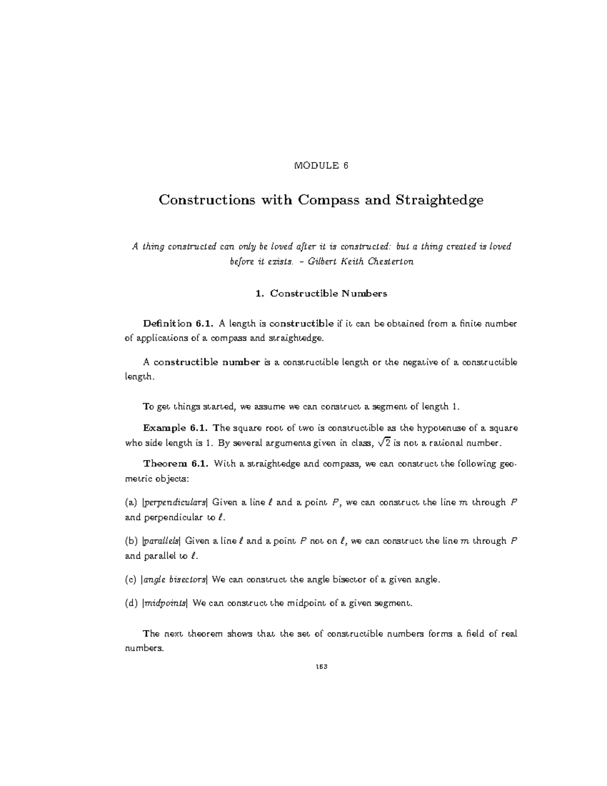Lecture notes, lecture Module 6 - MODULE 6 Constructions with Compass ...