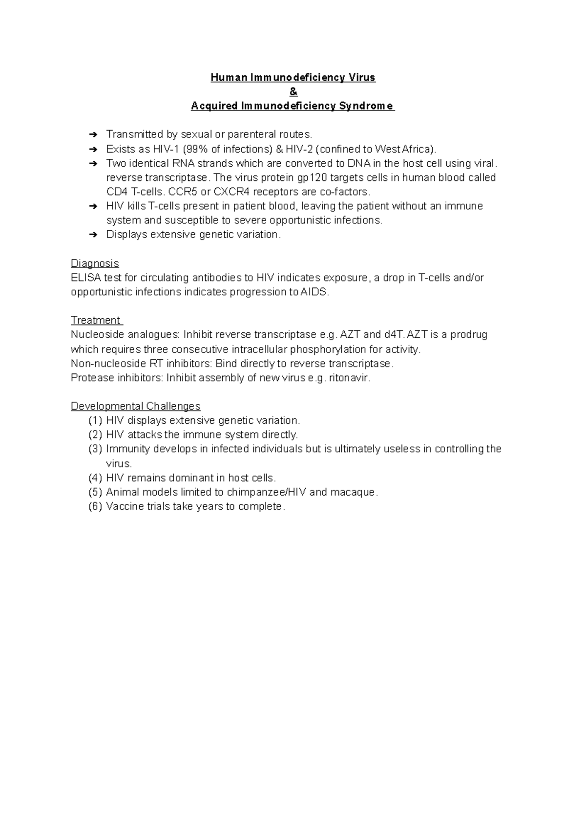 CG Focus on HIV & AIDS - Lecture notes HIV - Human Immunodeficiency ...