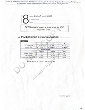 Lab 7 Chem 162 - Chem 162 Lab Manual for Lab 7 - HYDROLYSIS OF SALTS AND pH OF BUFFER SOLUTIONS ...