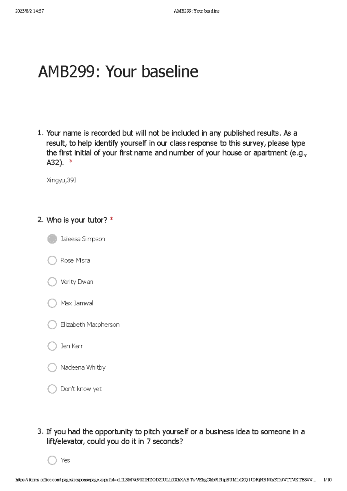 AMB299 Your baseline - 1111111 - AMB299: Your baseline Your name is ...