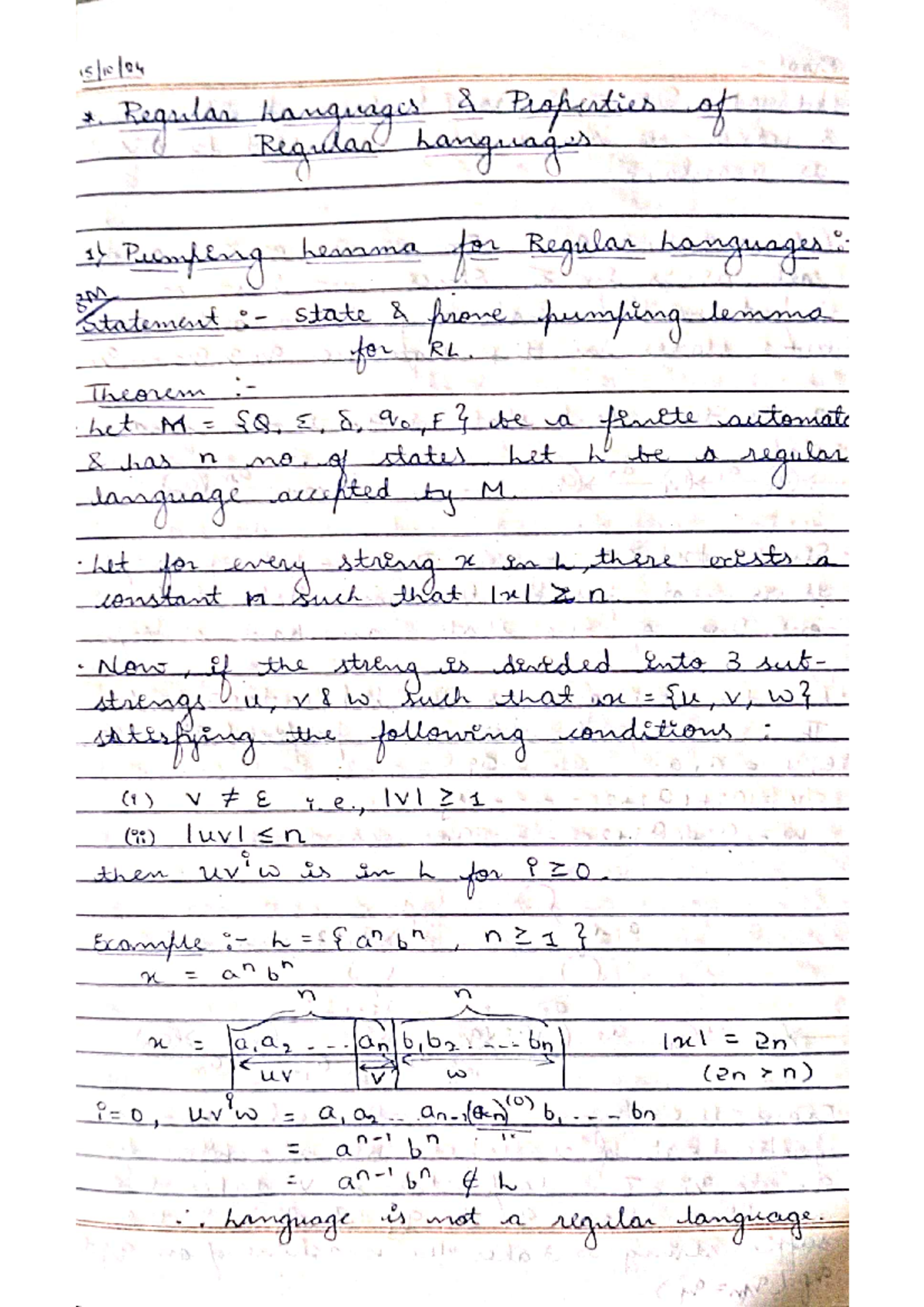 Toc - 2nd chapter - Regular Languages Properties of Regular Languages Pumping hemma for Regular ...
